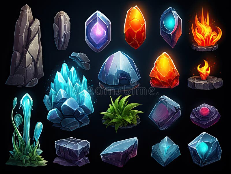 Set of Different Bright Fantasy Houses. Game Elements of Cottages ...