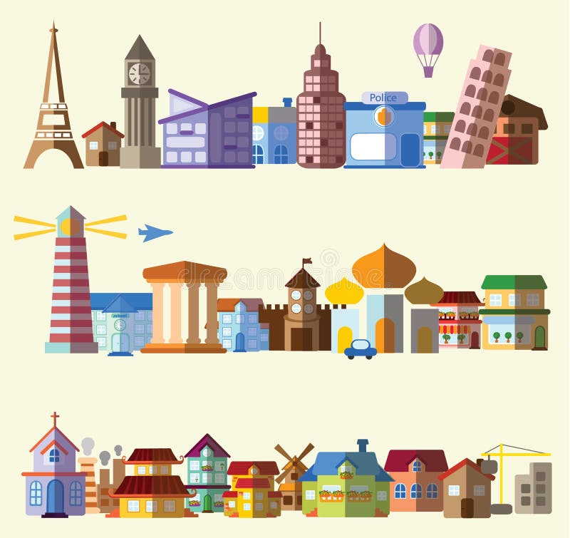 Set of Different Buildings and Houses Icons in the Flat Style Stock ...