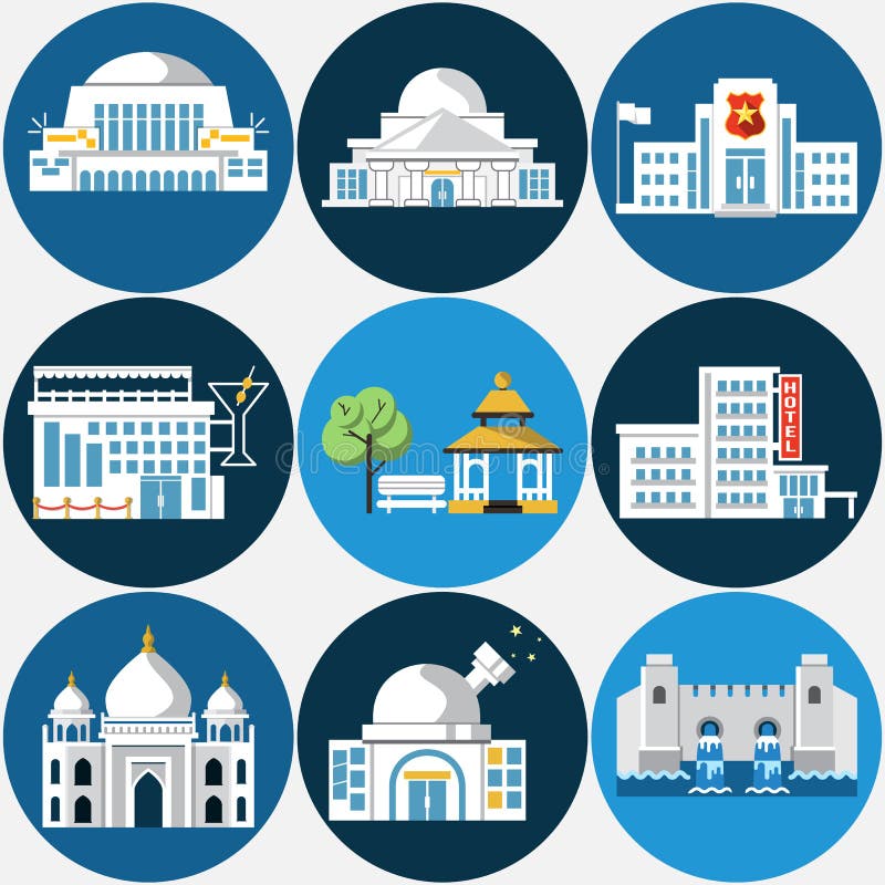 Different Buildings and Places Stock Vector - Illustration of concept ...