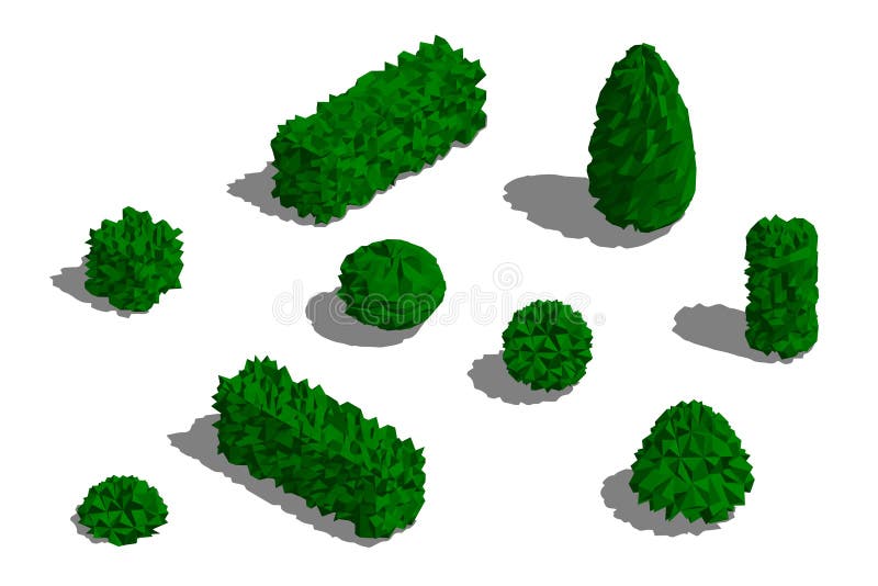 Set of Different Bushes. 3D Low Poly Vector Illustration Stock Vector ...
