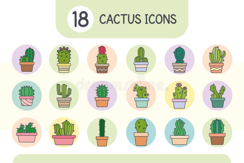 Set of Different Cactus Icons Vector Stock Vector - Illustration of ...