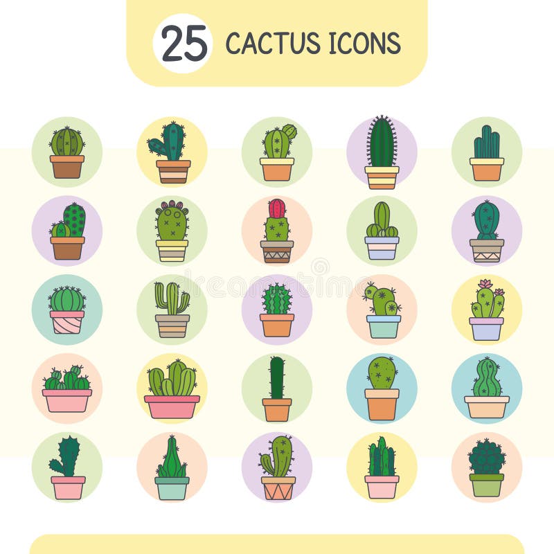 Set of Different Cactus Icons Vector Stock Vector - Illustration of ...