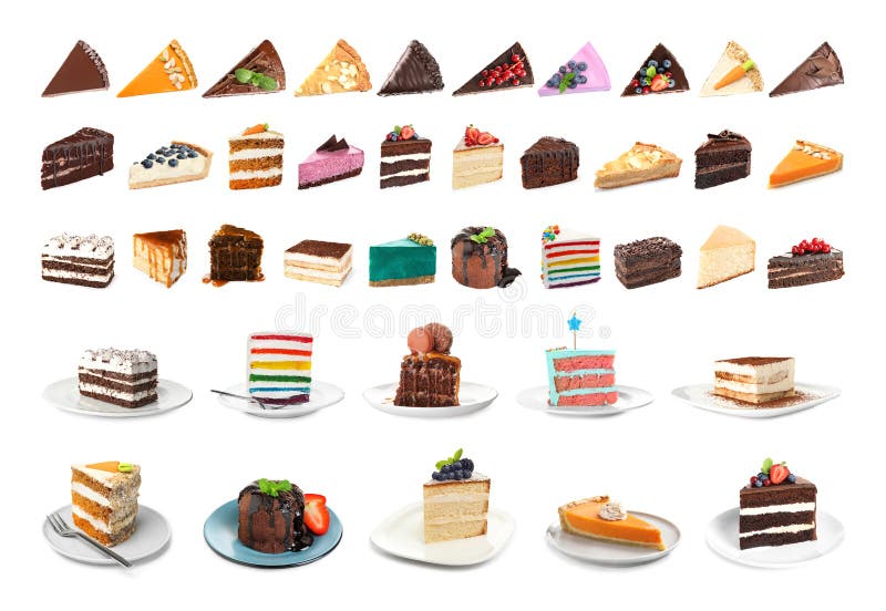 Set with Different Cake Pieces Isolated Stock Photo - Image of dessert ...