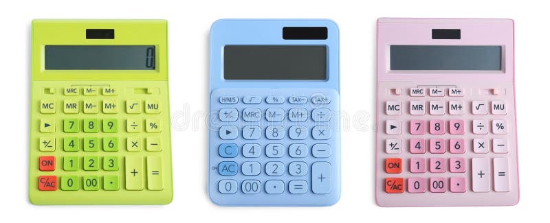 Set of Different Calculators on White Background, Banner Design Stock ... Set of Different Calculators on White Background, Banner Design Stock ...