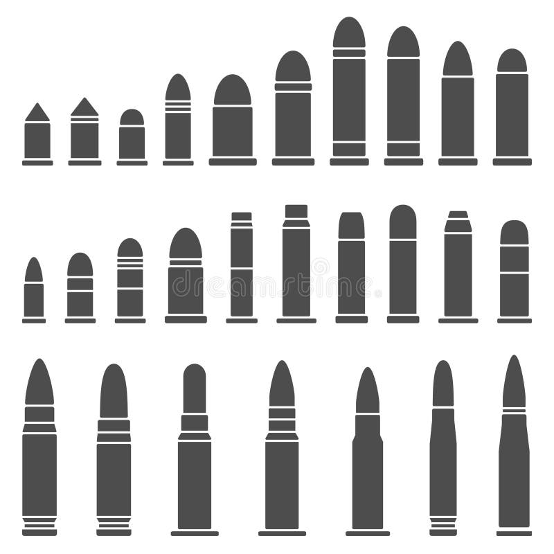 Set of Different Caliber Bullets. Stock Vector - Illustration of army ...