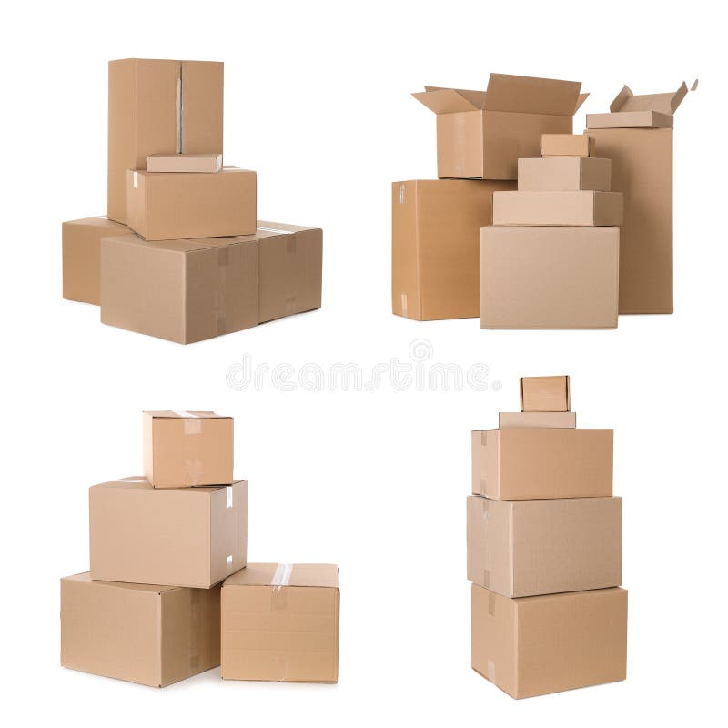 Two Different Cardboard Boxes Isolated on White. Stock Image - Image of ...