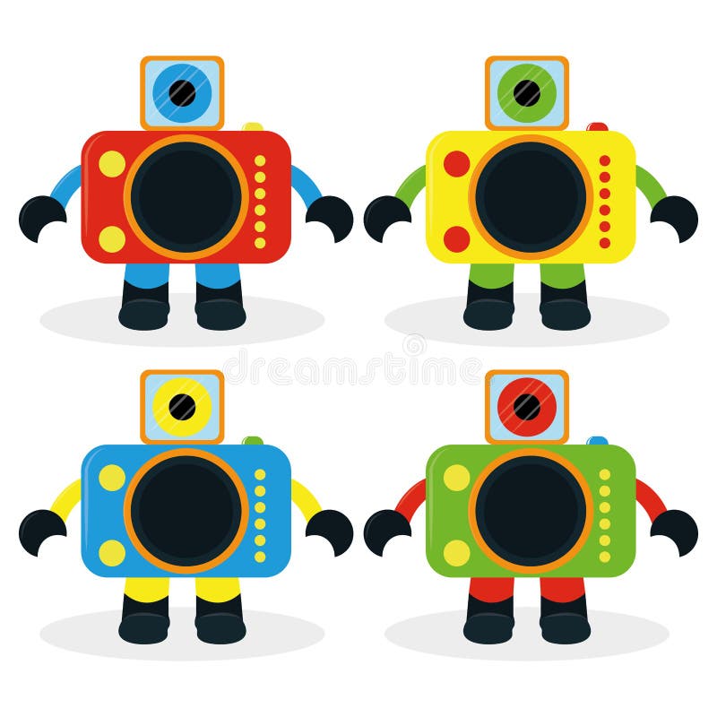 Set of Different Cartoon Cameras Isolated Stock Vector - Illustration ...