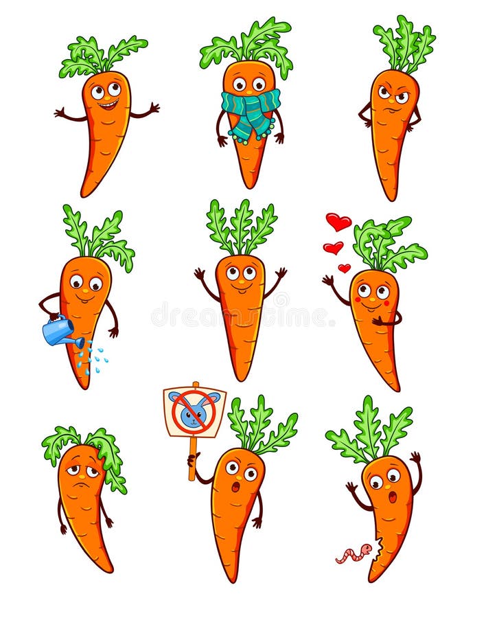 Set of Different Cartoon Carrots Stock Vector - Illustration of ...