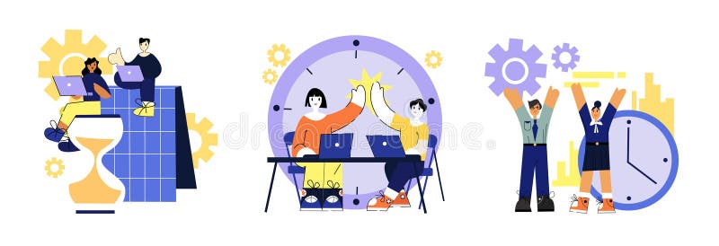 Set of Different Cartoon Characters Managing Their Time Stock Vector ...
