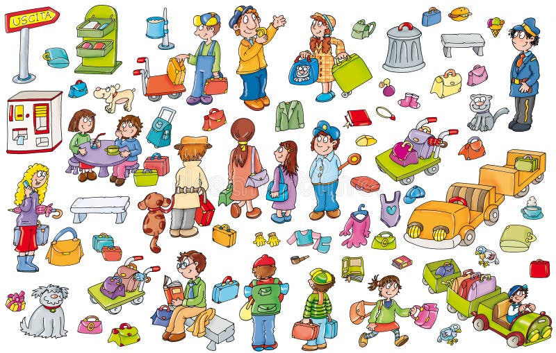 Cartoon Items and Characters Stock Illustration - Illustration of ...