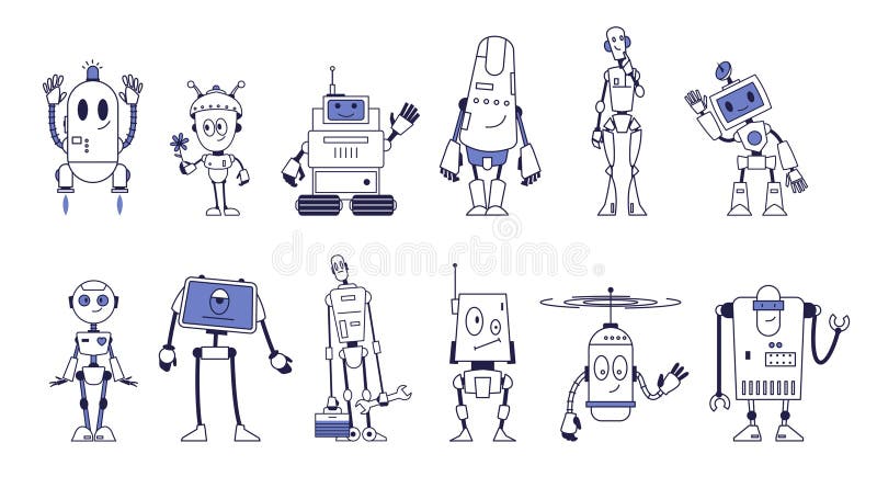 A Set of Different Cartoon Robots. Stock Vector - Illustration of ...
