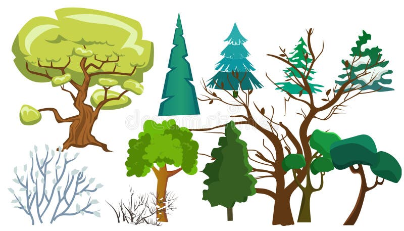 Set of Different Cartoon Trees Stock Illustration - Illustration of ...