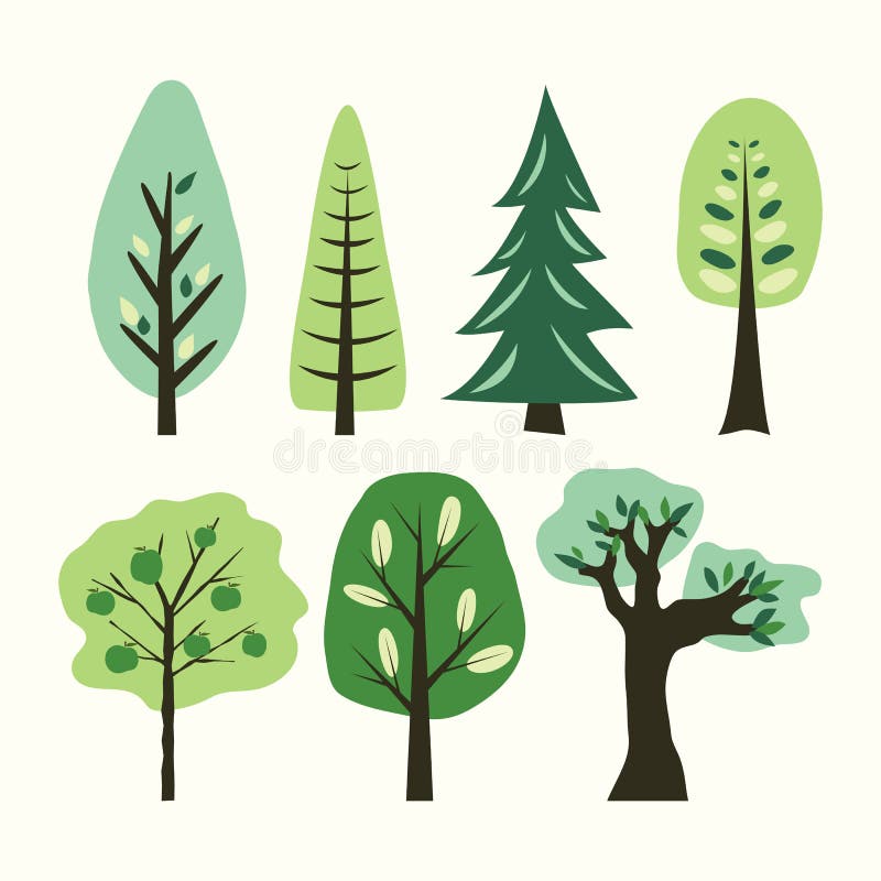 A Set of Different Cartoon Trees. Vector Stock Vector - Illustration of ...