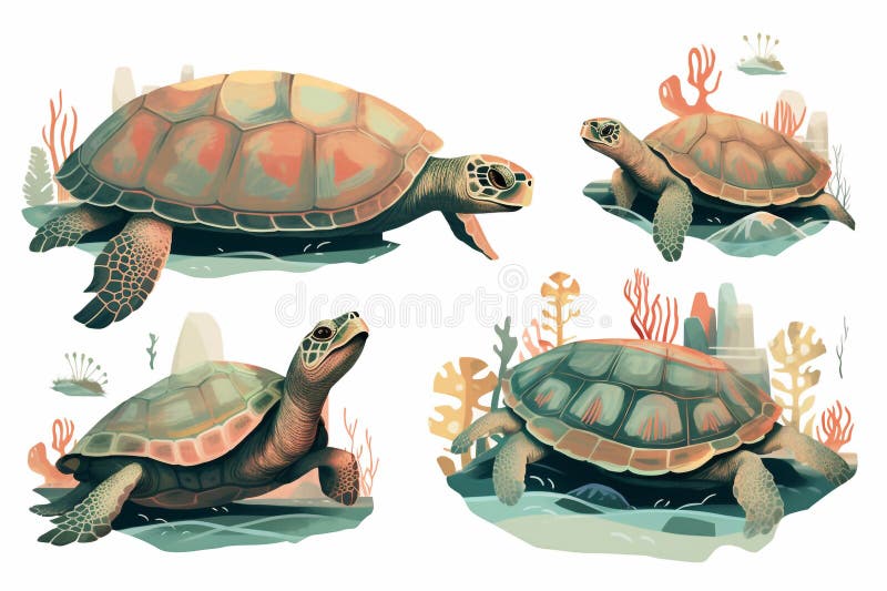 Set of Different Cartoon Turtles Stock Illustration - Illustration of ...