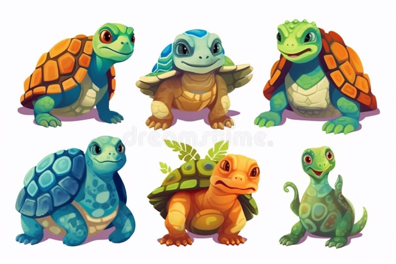Set of Different Cartoon Turtles Stock Illustration - Illustration of ...