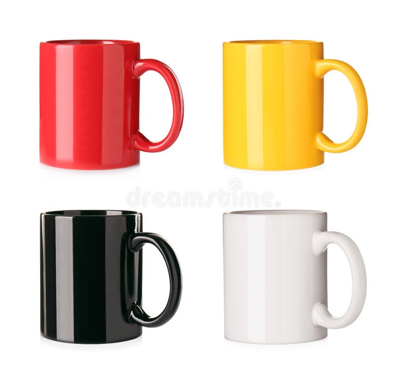 Set with Different Ceramic Mugs on White Background Stock Photo - Image ...