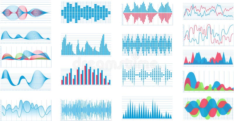 Set of Different Charts and Waveforms, Sound Waves HUD Interface ...