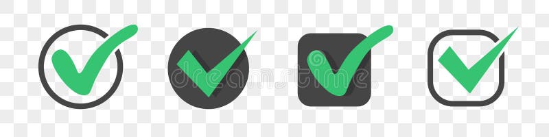Set of Different Check Icons on a Transparent Background. Green and ...