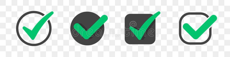 Set of Different Check Icons on a Transparent Background. Green and ...