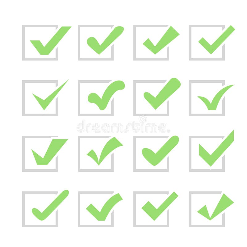 Set of Different Check Marks or Ticks in Boxes Stock Illustration ...