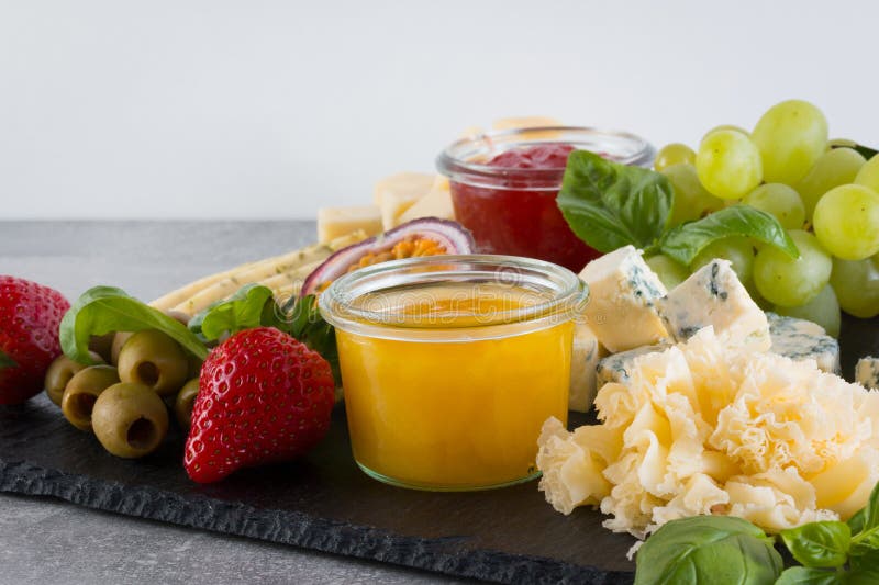 Set of Different Cheese Appetizer on Light Gray Background. Stock Photo ...