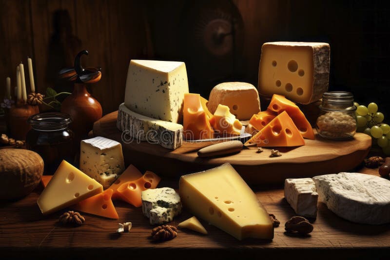 Set of Different Cheeses. Generative AI Stock Illustration ...
