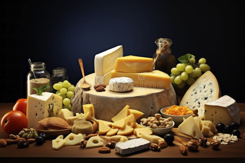 Set of Different Cheeses. Generative AI Stock Illustration ...