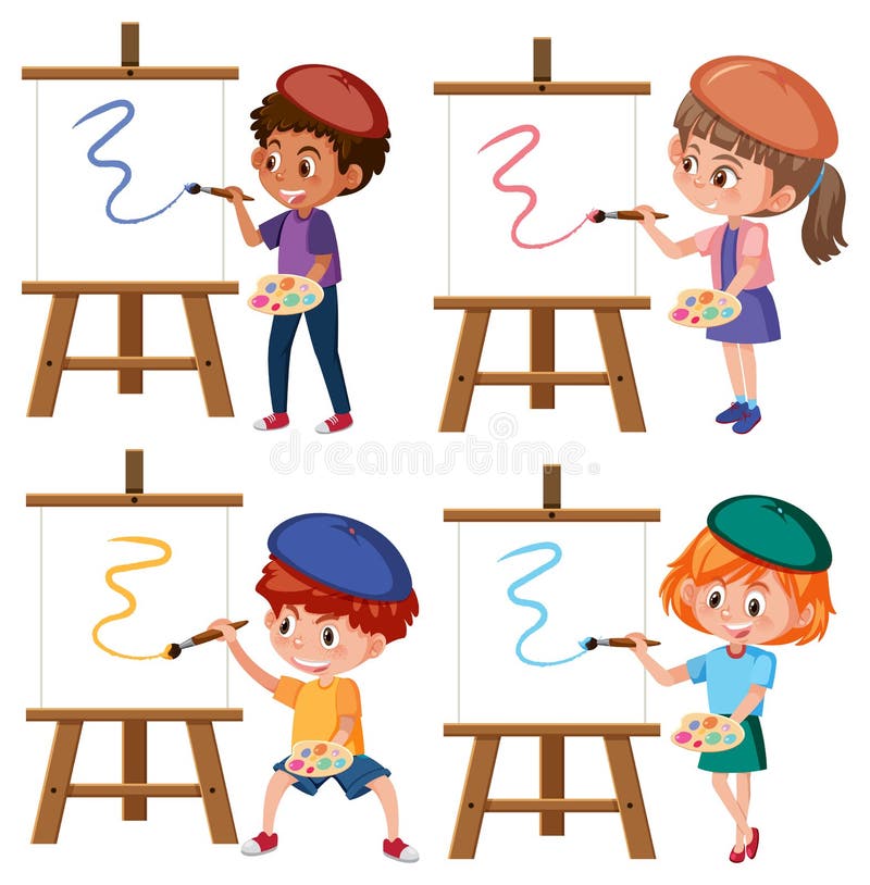 Set of Different Children Drawing on Canvas Stock Vector - Illustration ...