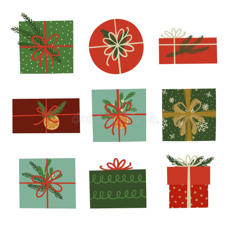 Set of Different Christmas Gift Boxes. Hand-drawn Vector Illustration ...