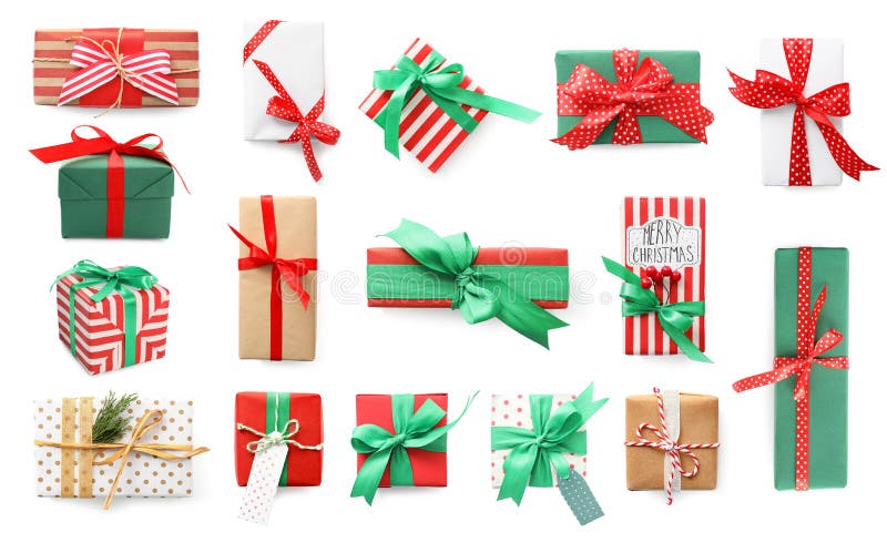 Set of Different Christmas Gift Boxes on White Background Stock Image ...