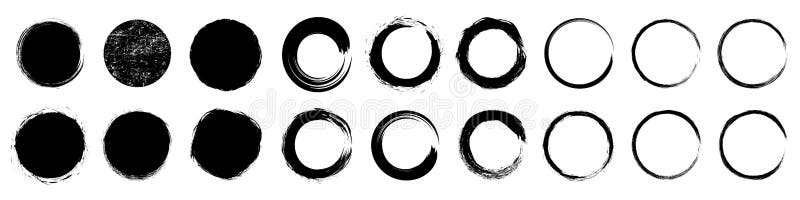 Set Different Circle Brush Strokes, Hand Drawn Paint Brush Circle Logo ...