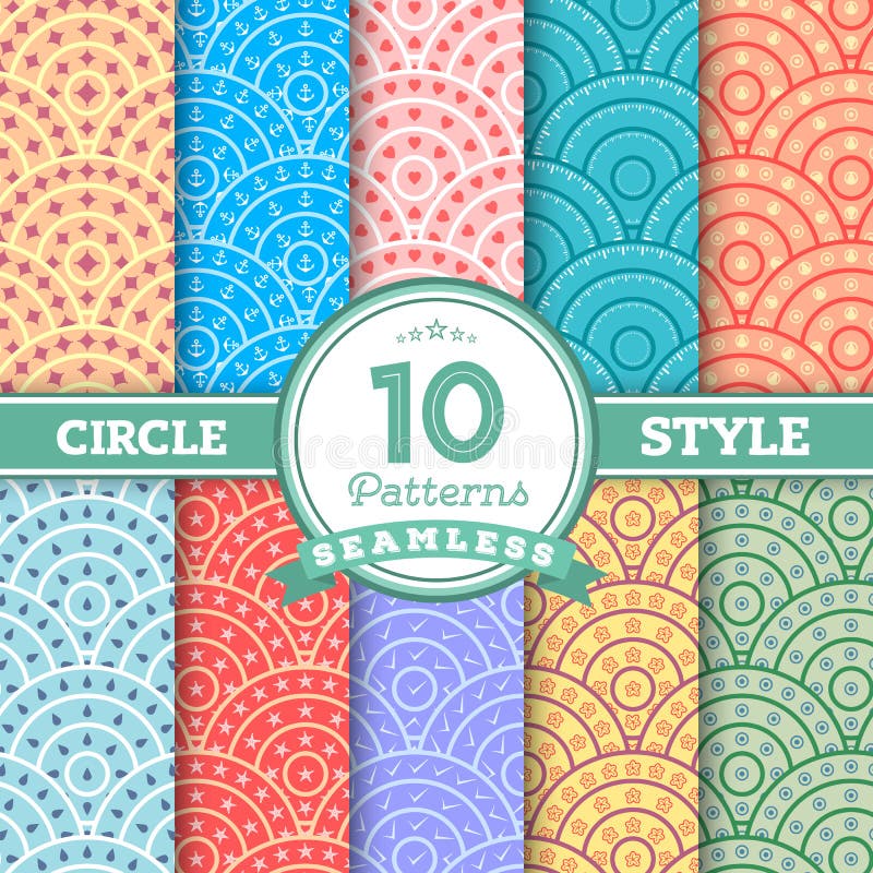 Set of 10 Different Circle Style Seamless Patterns for Your Desi Stock ...