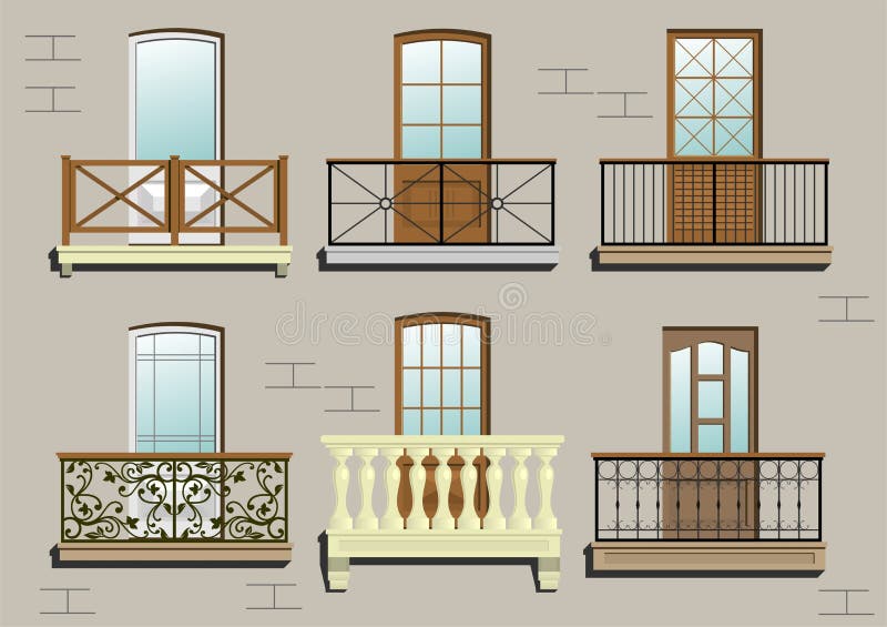 Set of Different Classical Balconies Stock Vector - Illustration of ...