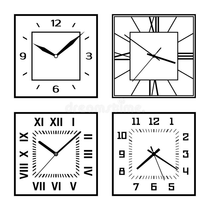 Set of Different Clock Faces Stock Vector - Illustration of square ...