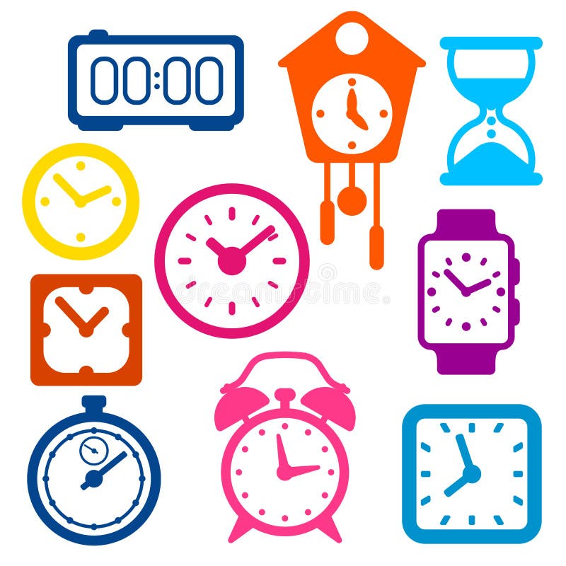 Set of Different Clocks. Stylized Icons for Design and Applications ...