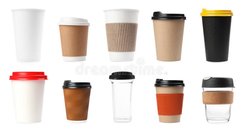 Set of Different Coffee Cups on White Background. Stock Image - Image ...