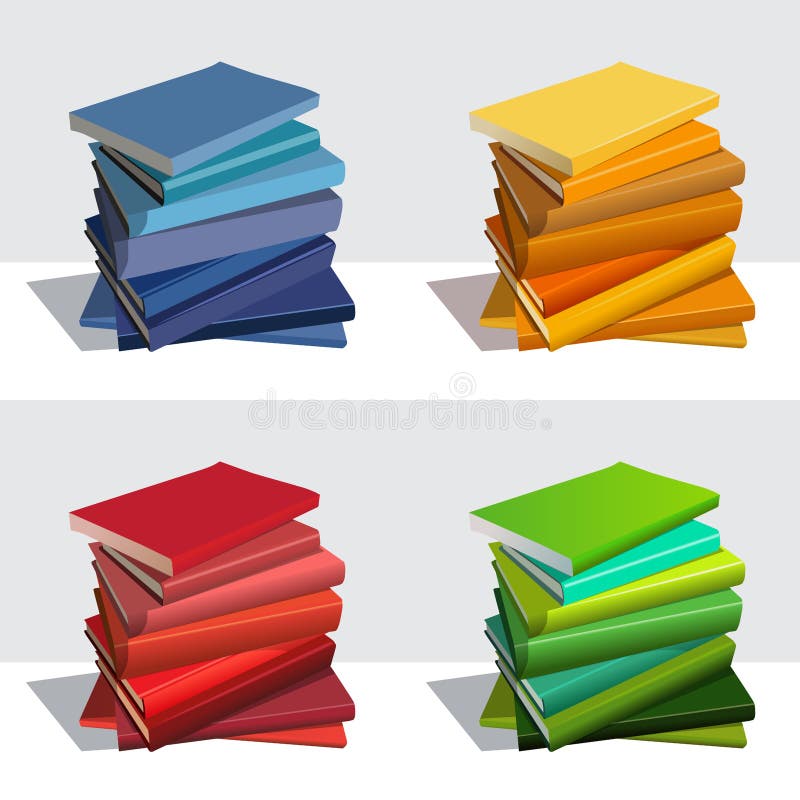Set of Different Color Books Stack Stock Vector - Illustration of cover ...