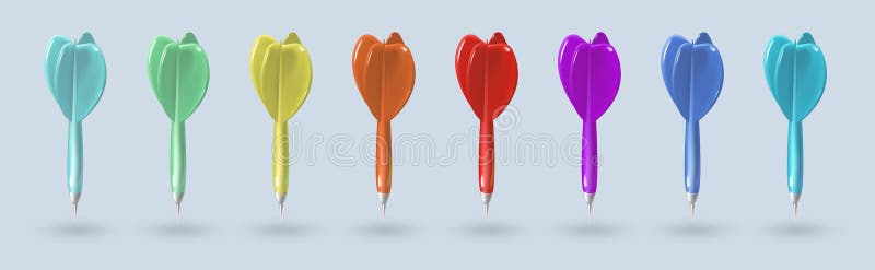 Set of Different Color Darts Isolated on a Gray Background. Realistic ...