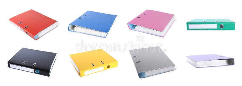 Set with Different Color Office Folders on White Background. Banner ...