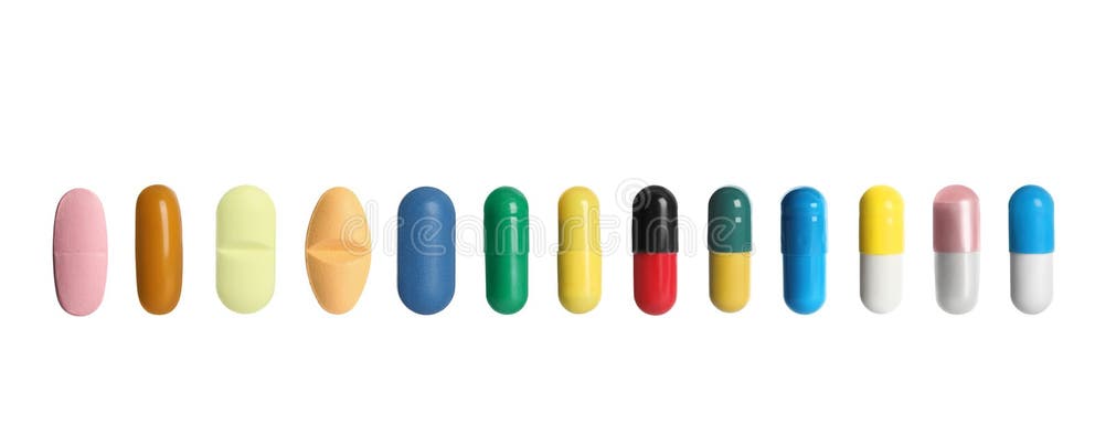 Set of Different Color Pills in Row Isolated on White Stock Image ...