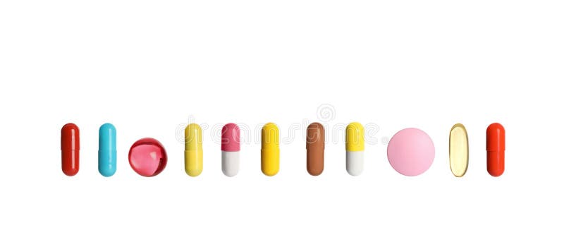 Set of Different Color Pills in Row Isolated on White Stock Image ...