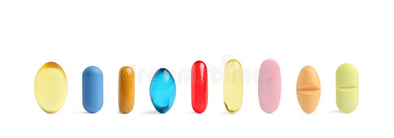 Set of Different Color Pills in Row Isolated on White Stock Image ...