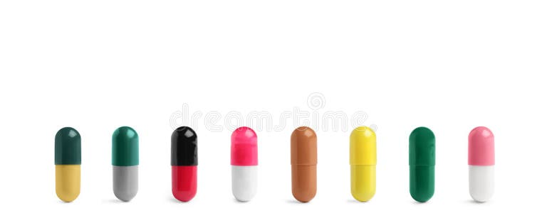Set of Different Color Pills in Row Isolated on White Stock Photo ...