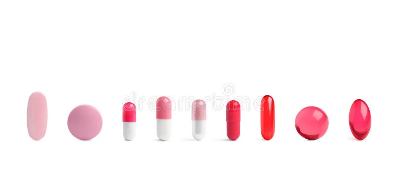 Set of Different Color Pills in Row Isolated on White Stock Image ...