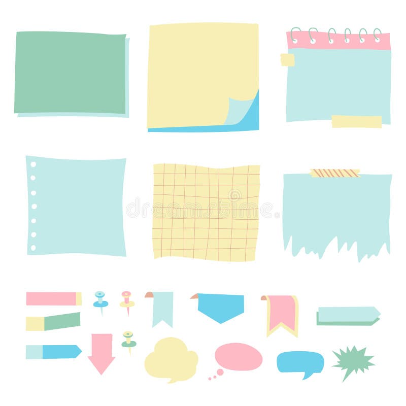 Set of Color Sheets of Note Papers. Four Sticky Notes. Vector Stock ...