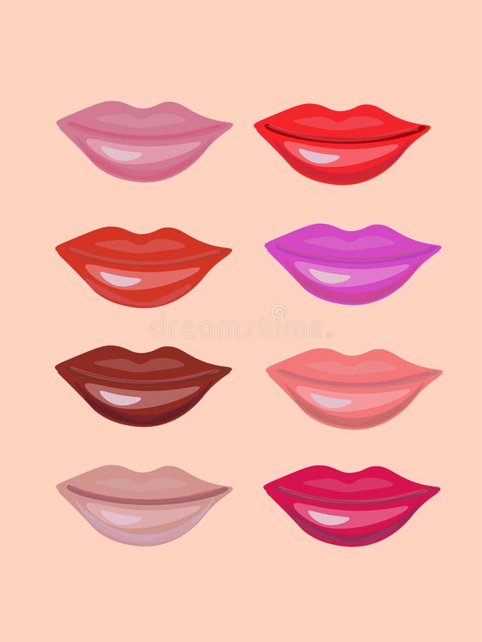 Set of Different Colored with Lipstick Lips. Stock Vector ...