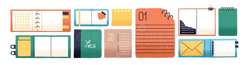 Set of Different Colored Notebooks. Various Open Paper Notepads Top ...