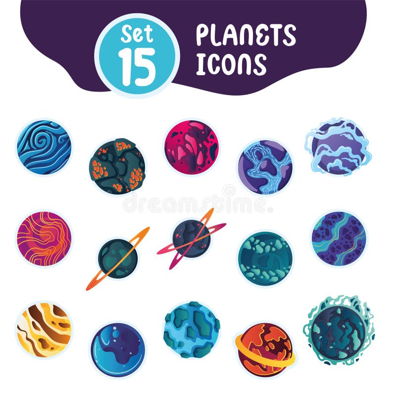 Set of Different Colored Sci Fi Planet Icons Vector Stock Vector ...