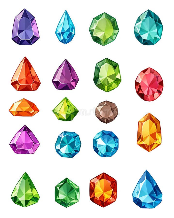 Set of Different Colored and Shaped Cartoon Style Gemstones on ...