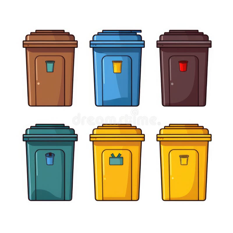 Colored Trash Cans with Glass, Metal, Plastic, Paper, Organic Waste ...